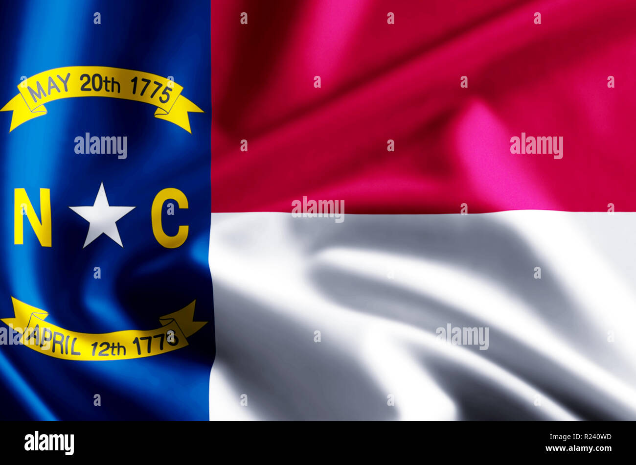 North Carolina 3D waving and closeup flag illustration with reflections ...