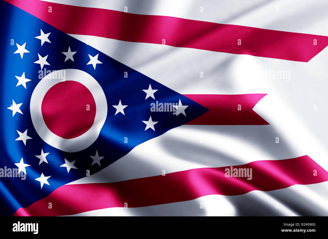 Ohio 3D waving and closeup flag illustration with reflections. Usable ...