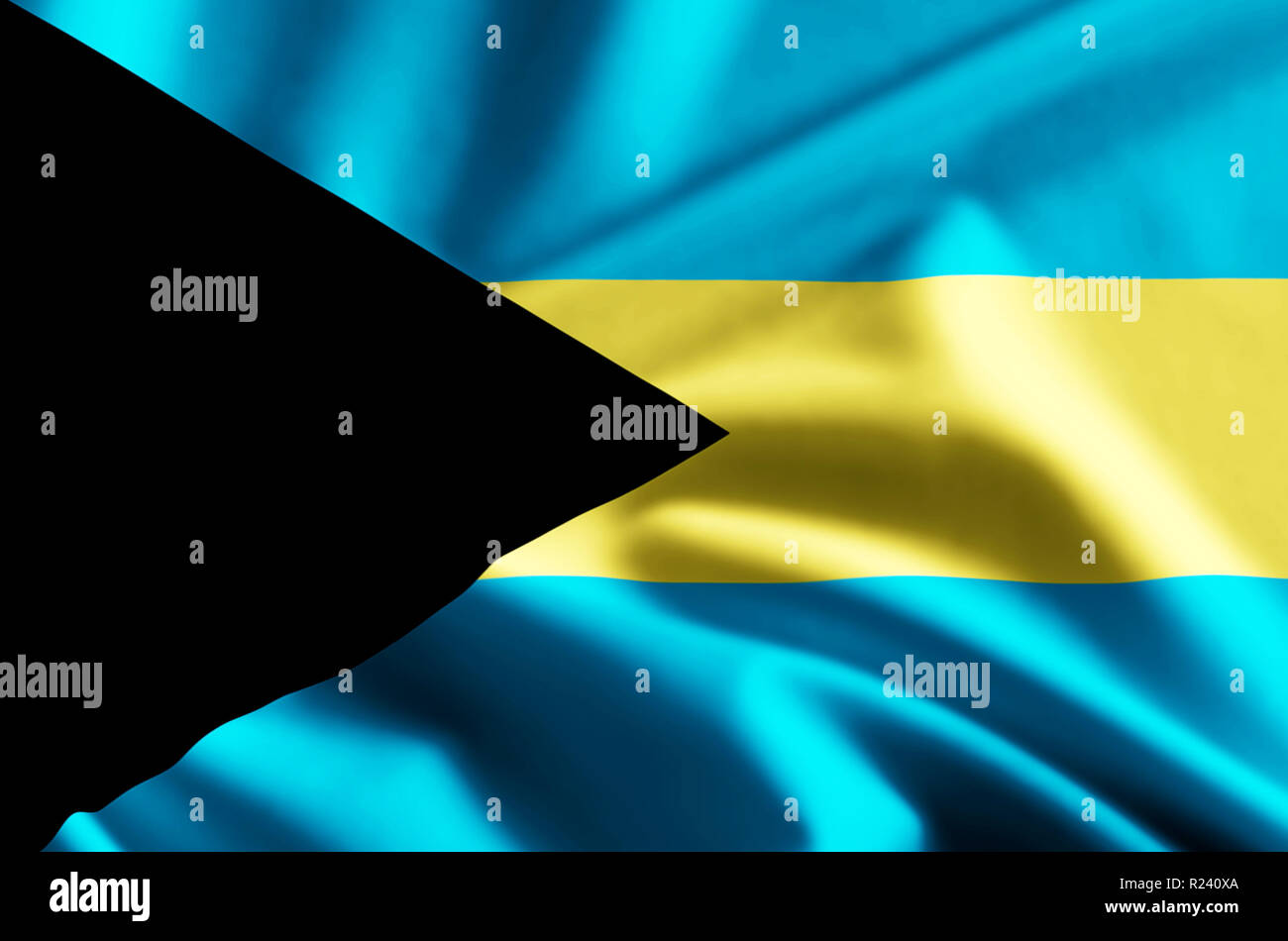 Bahamas 3D waving and closeup flag illustration with reflections ...
