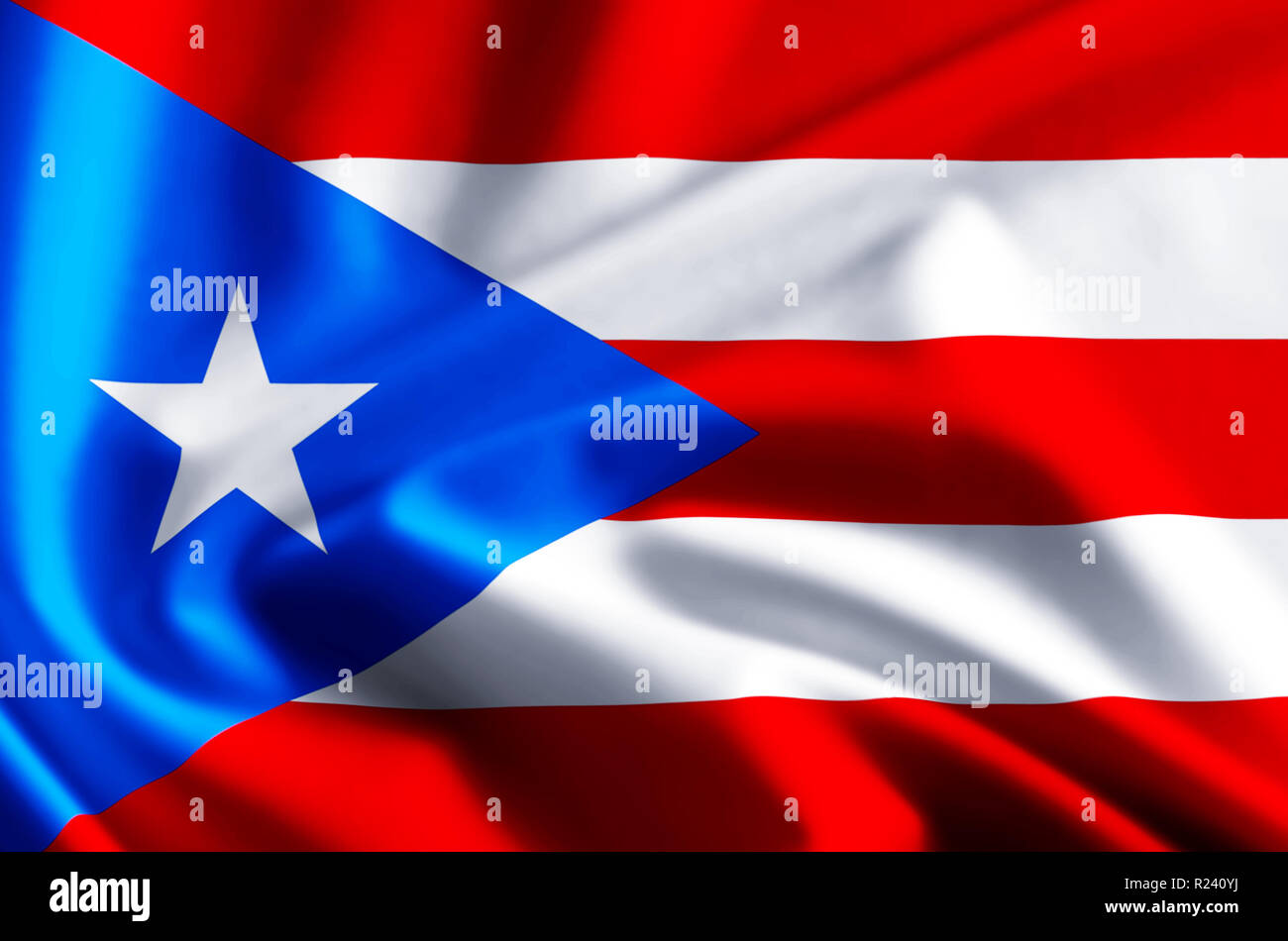 Puerto rico 3D waving and closeup flag illustration with reflections ...