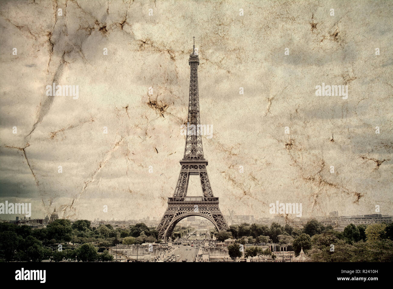 Eiffel Tower in Paris. Vintage view background. Tour Eiffel old retro ...