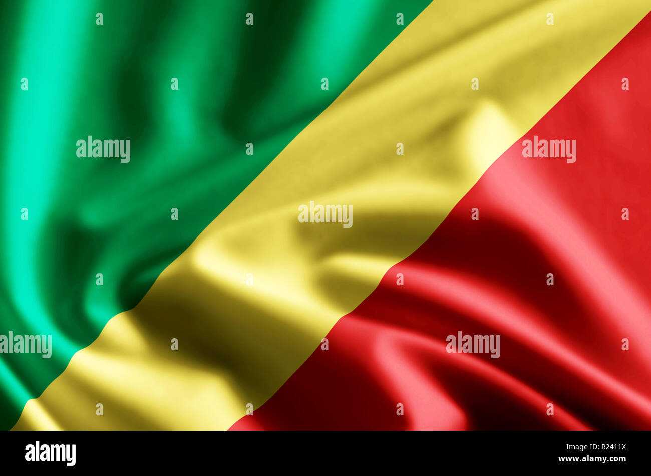 Republic Of Congo 3D waving and closeup flag illustration with reflections. Usable for ...