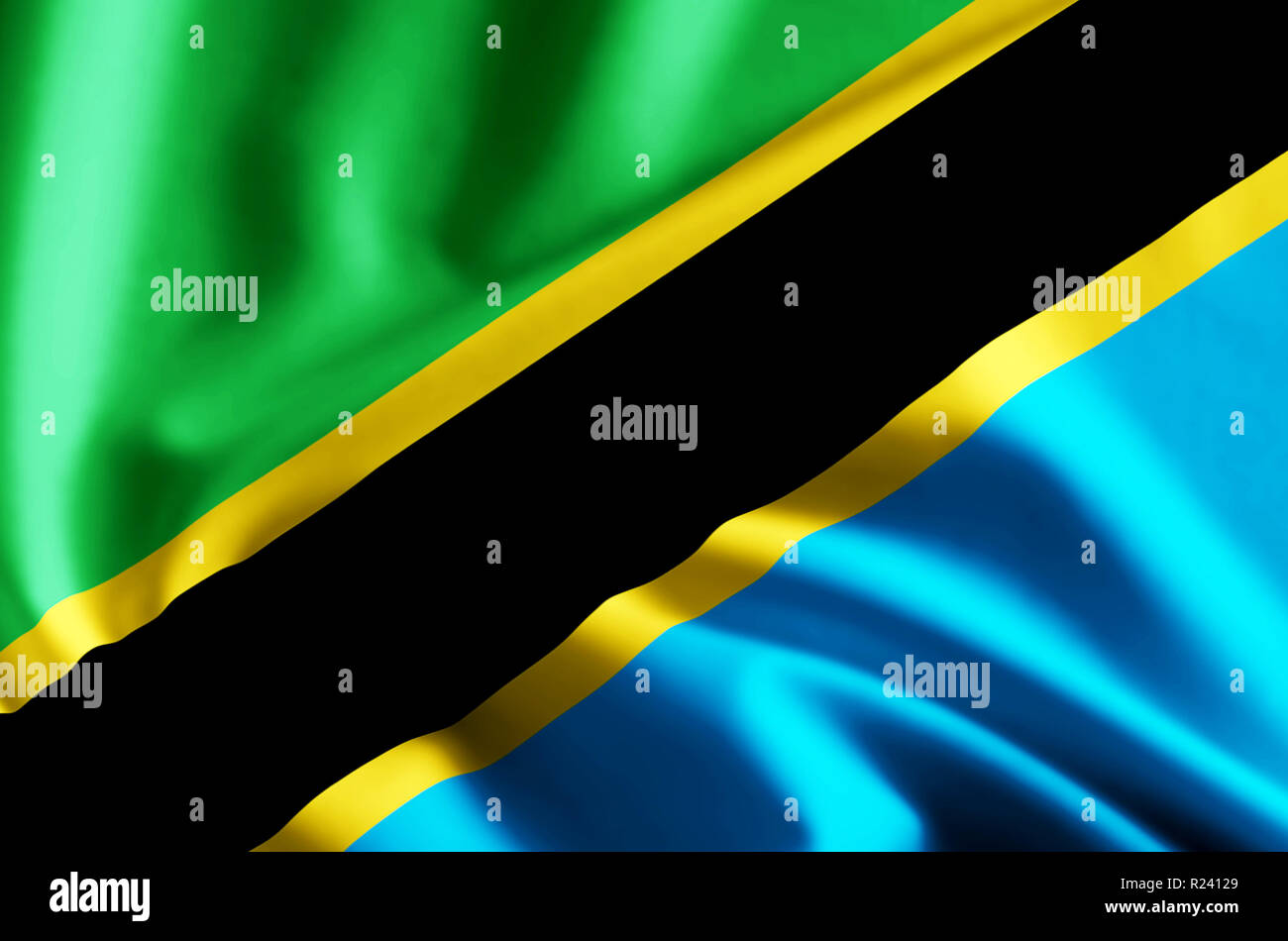 Tanzania 3D waving and closeup flag illustration with reflections. Usable for background and ...