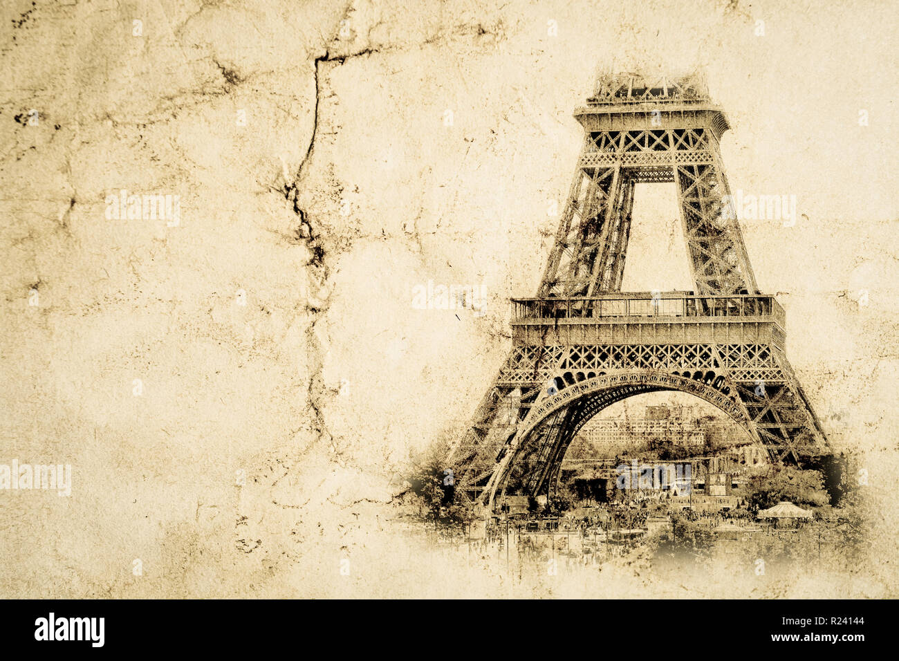Eiffel Tower in Paris. Vintage view background. Tour Eiffel old retro ...