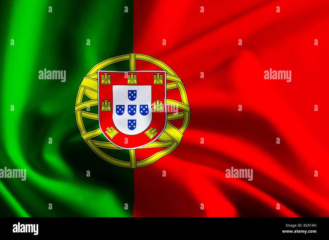 Portugal 3D waving and closeup flag illustration with reflections ...