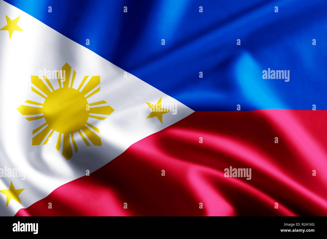 Philippines 3D waving and closeup flag illustration with reflections ...