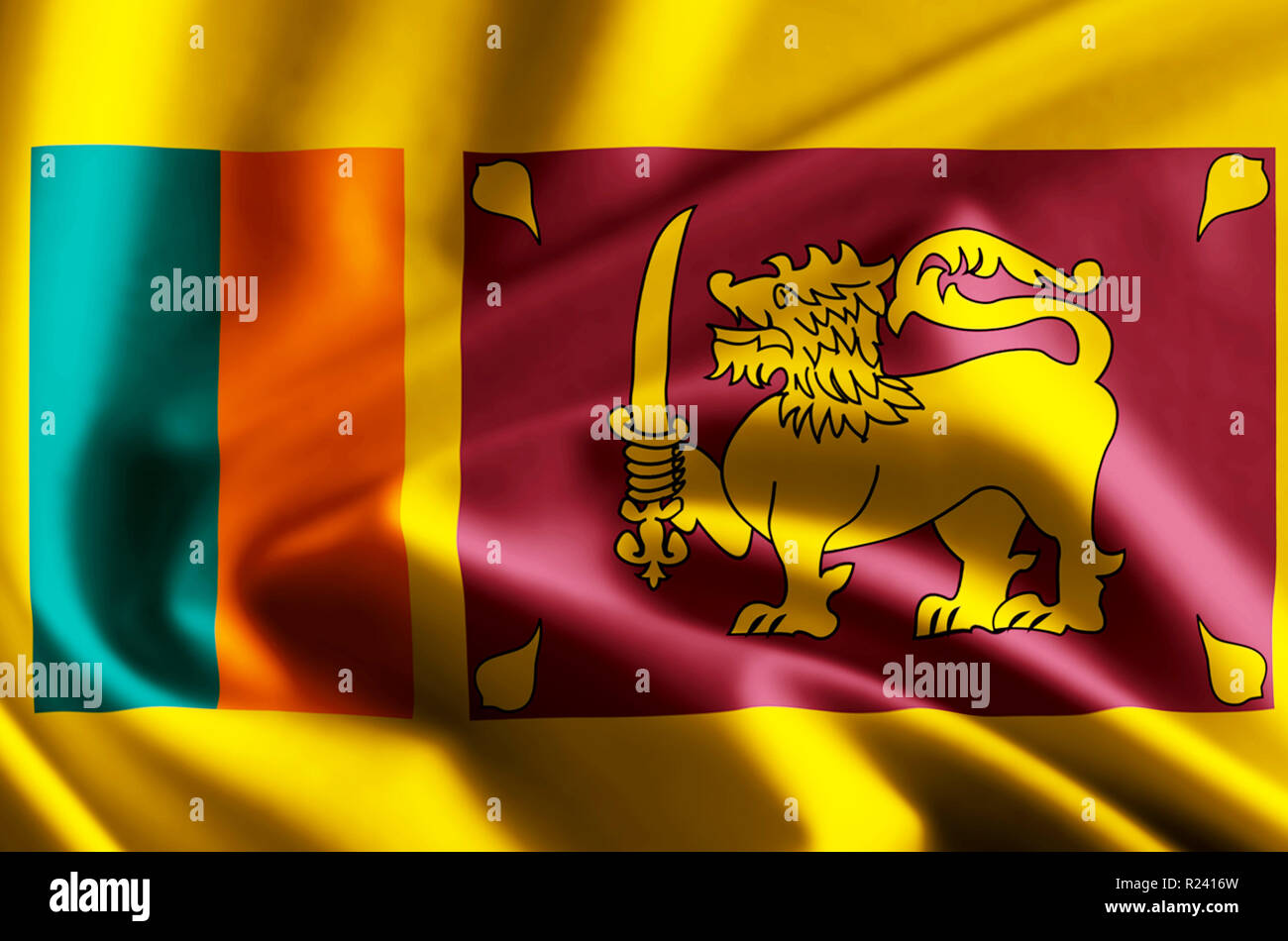 Sri Lanka 3D waving and closeup flag illustration with reflections ...