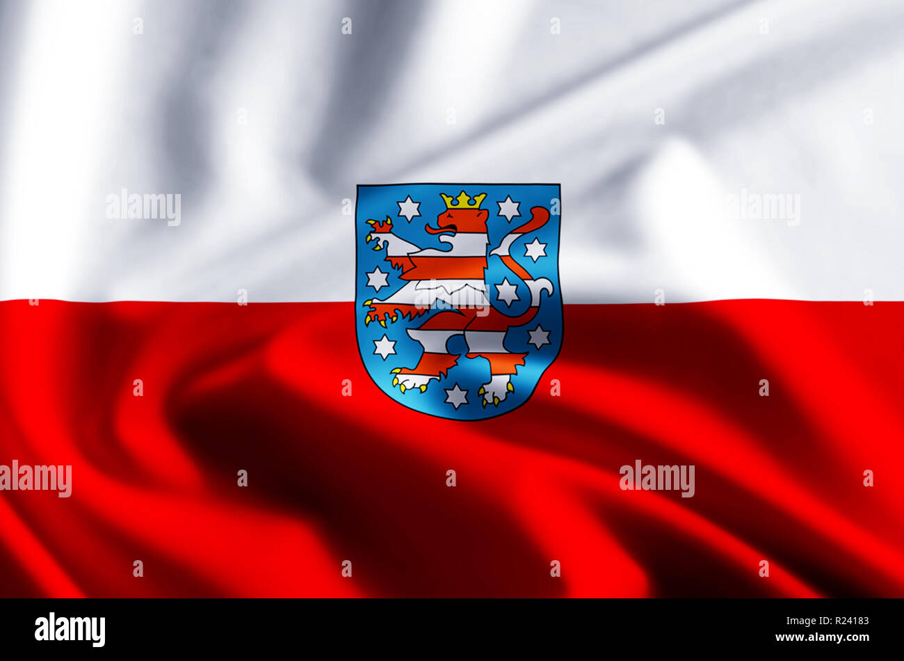 Thuringia 3D waving and closeup flag illustration with reflections ...