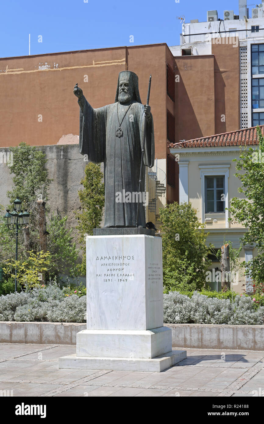 Athens, Greece - May 05, 2015: Statue of Archbishop Damaskinos at ...