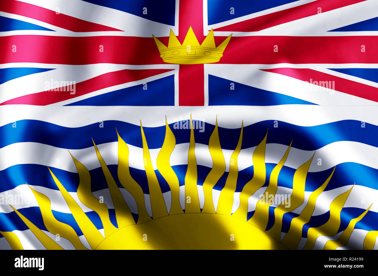 British Columbia 3D waving and closeup flag illustration with ...