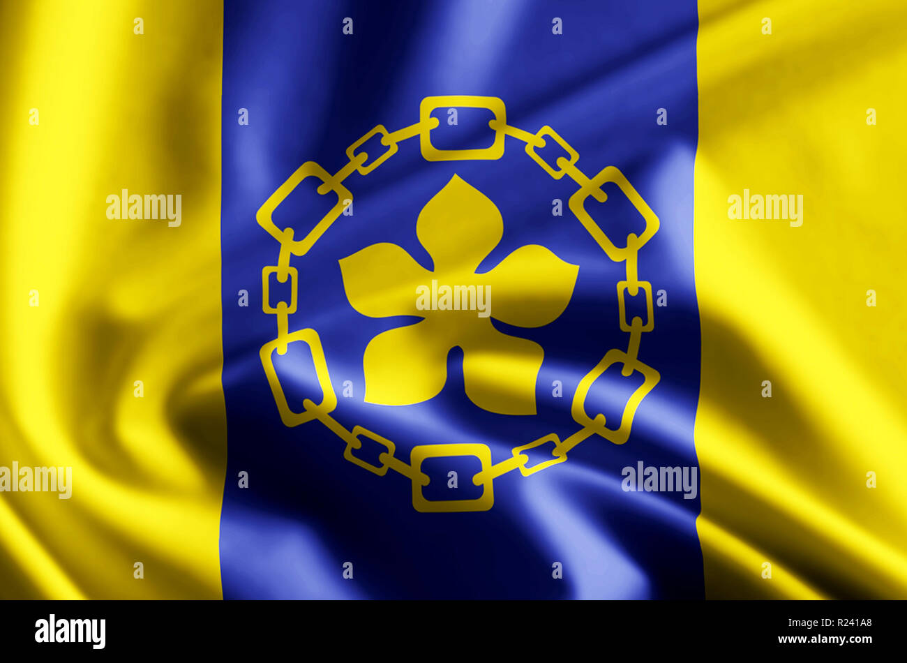 Hamilton 3D waving and closeup flag illustration with reflections. Usable for background and ...