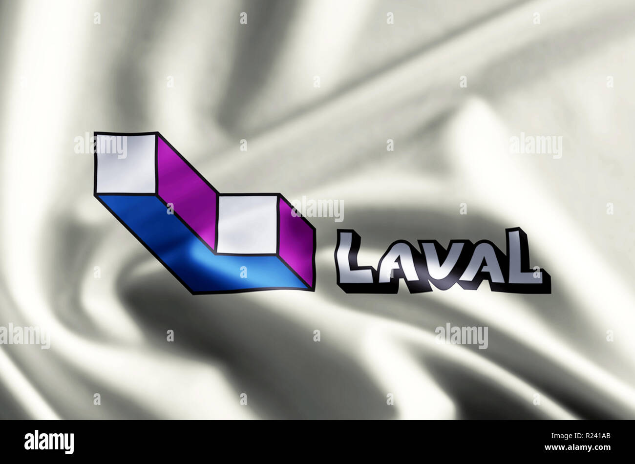 Laval Quebec 3D waving and closeup flag illustration with reflections ...