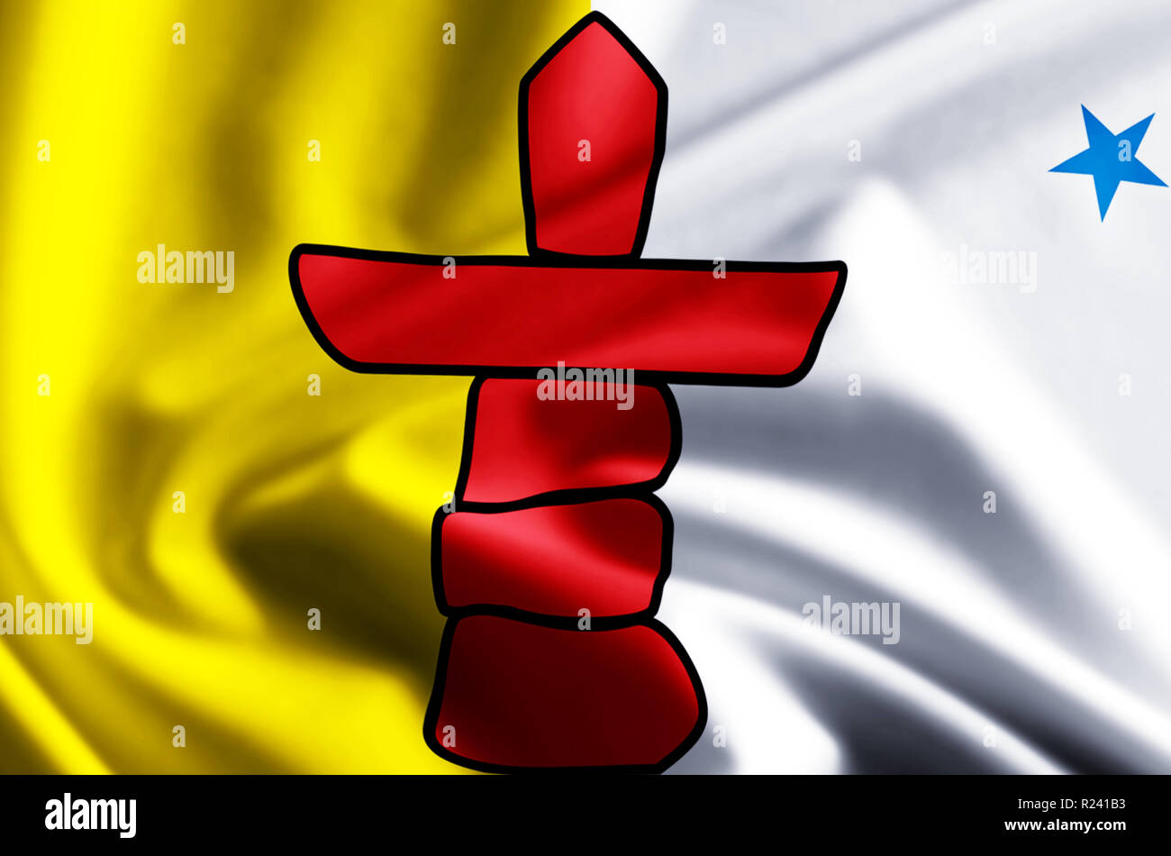 Nunavut 3D waving and closeup flag illustration with reflections ...