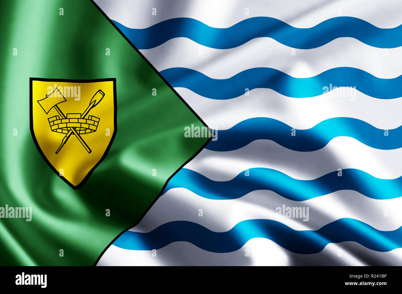 Vancouver 3D waving and closeup flag illustration with reflections. Usable for background and ...