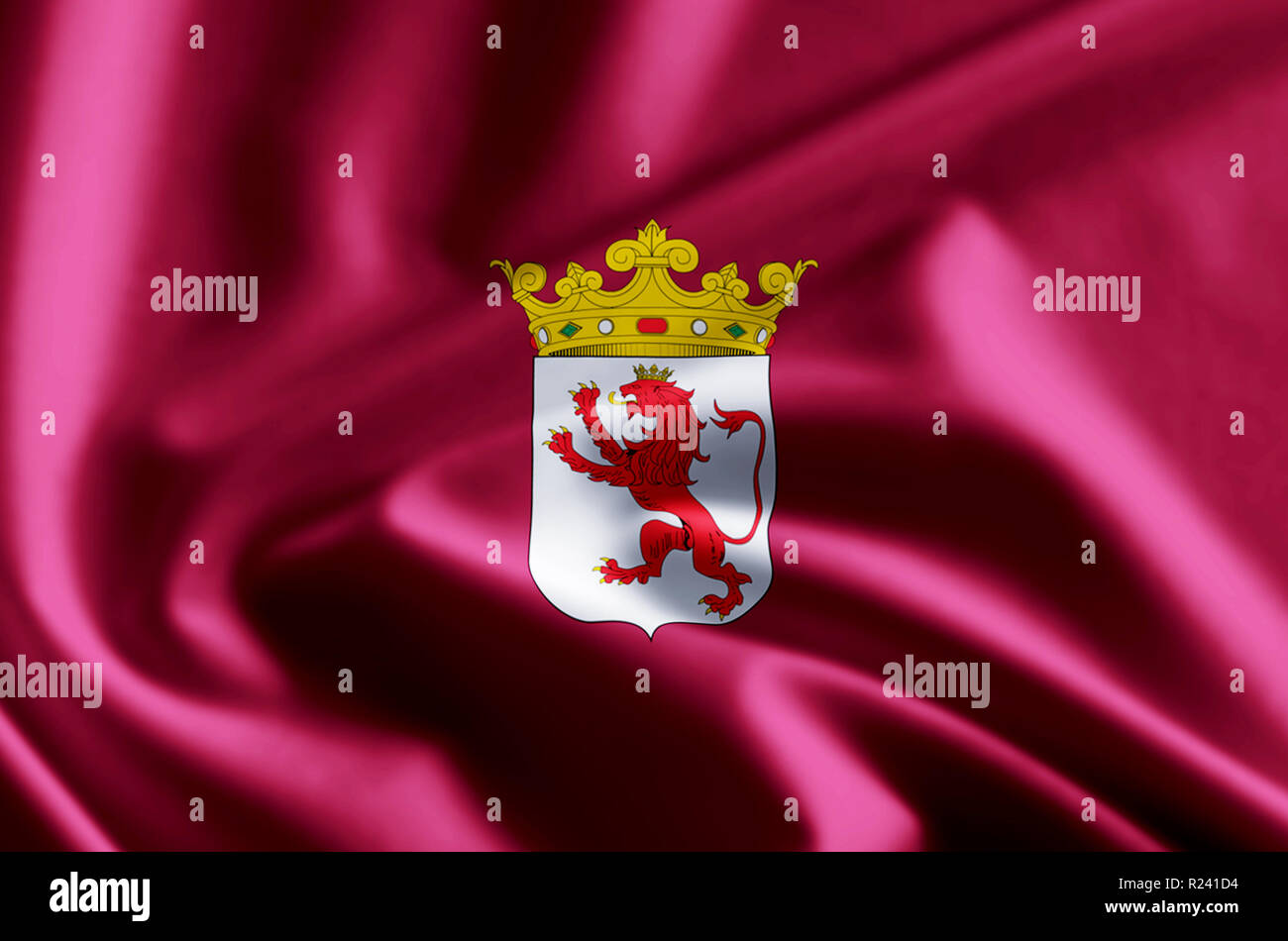 Leon 3D waving and closeup flag illustration with reflections. Usable ...