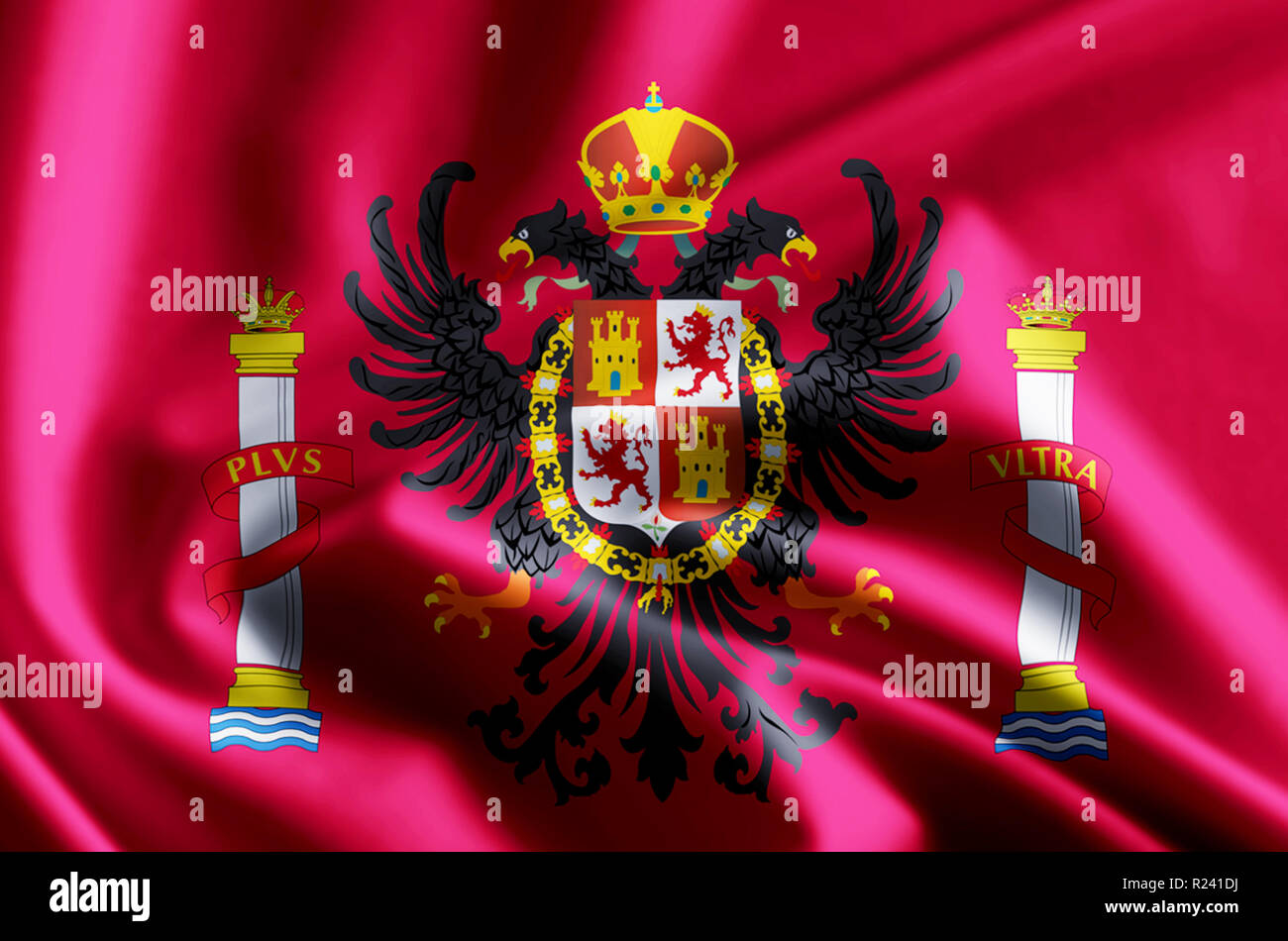 Toledo 3D waving and closeup flag illustration with reflections. Usable ...