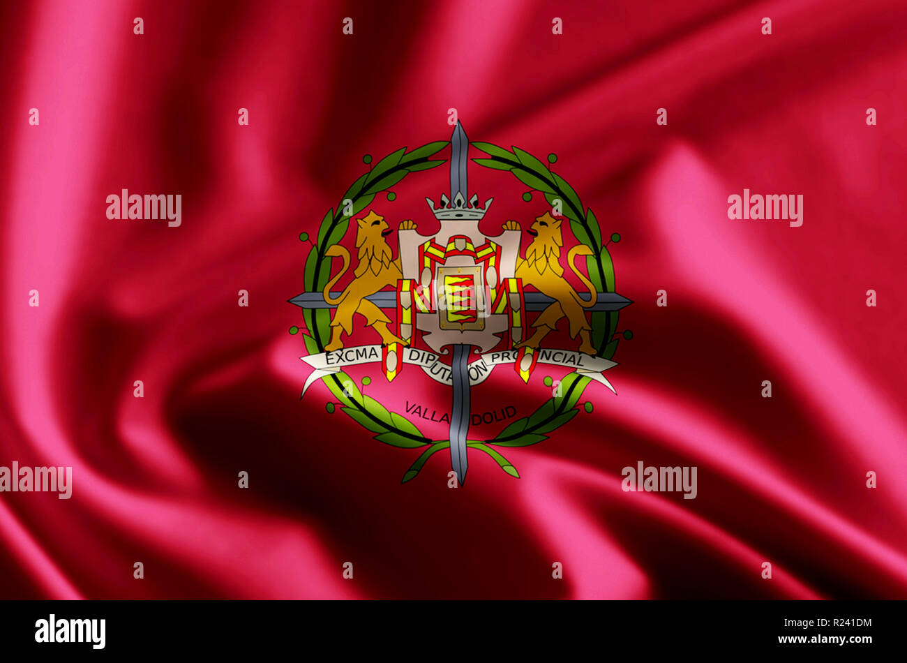 Valladolid 3D waving and closeup flag illustration with reflections ...