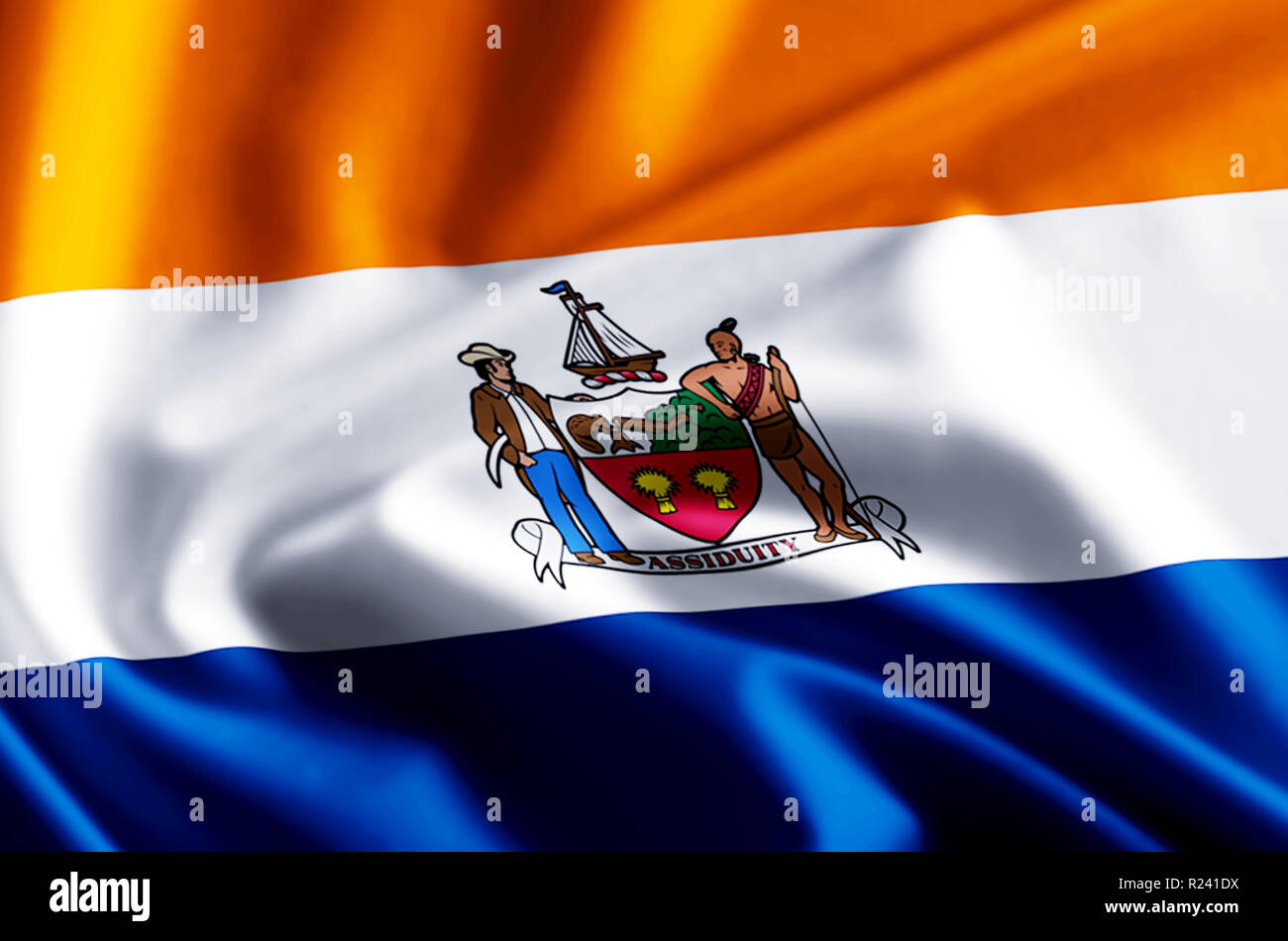 Albany New York 3D waving and closeup flag illustration with ...