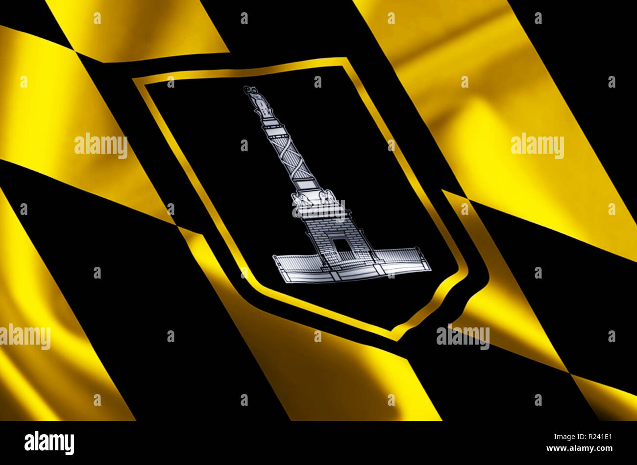 Baltimore City 3D waving and closeup flag illustration with reflections ...