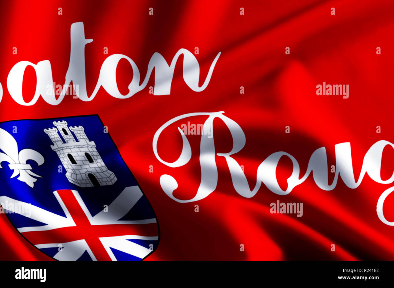 Baton Rouge 3D waving and closeup flag illustration with reflections ...