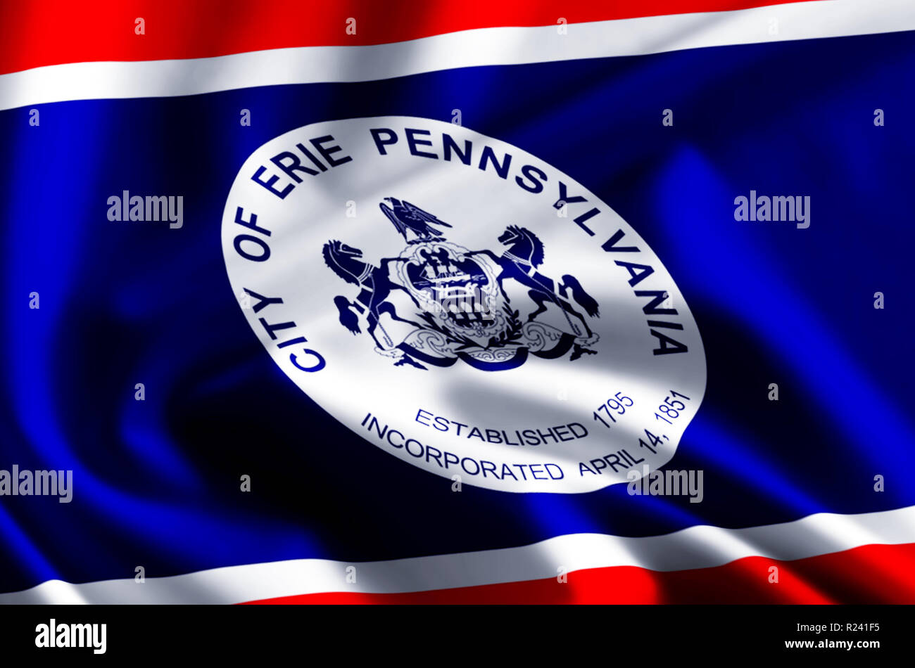Erie Pennsylvania 3D waving and closeup flag illustration with ...