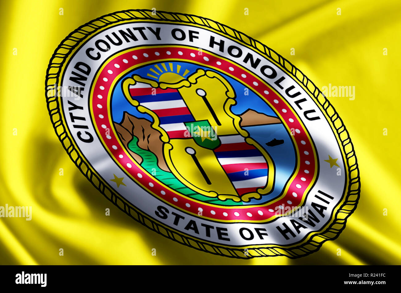 Honolulu Hawaii 3D waving and closeup flag illustration with ...