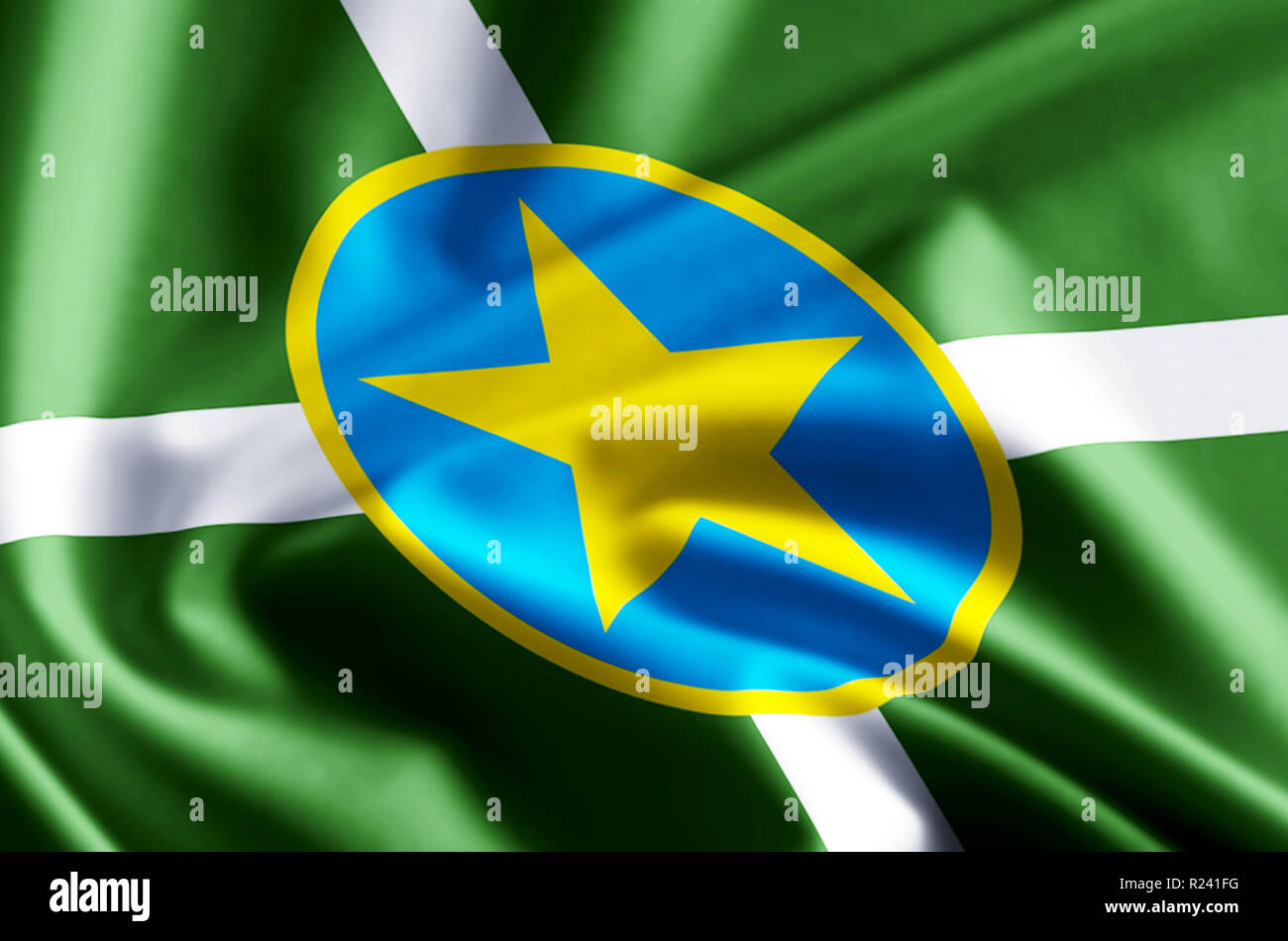 Jackson Mississippi 3D waving and closeup flag illustration with reflections. Usable for ...