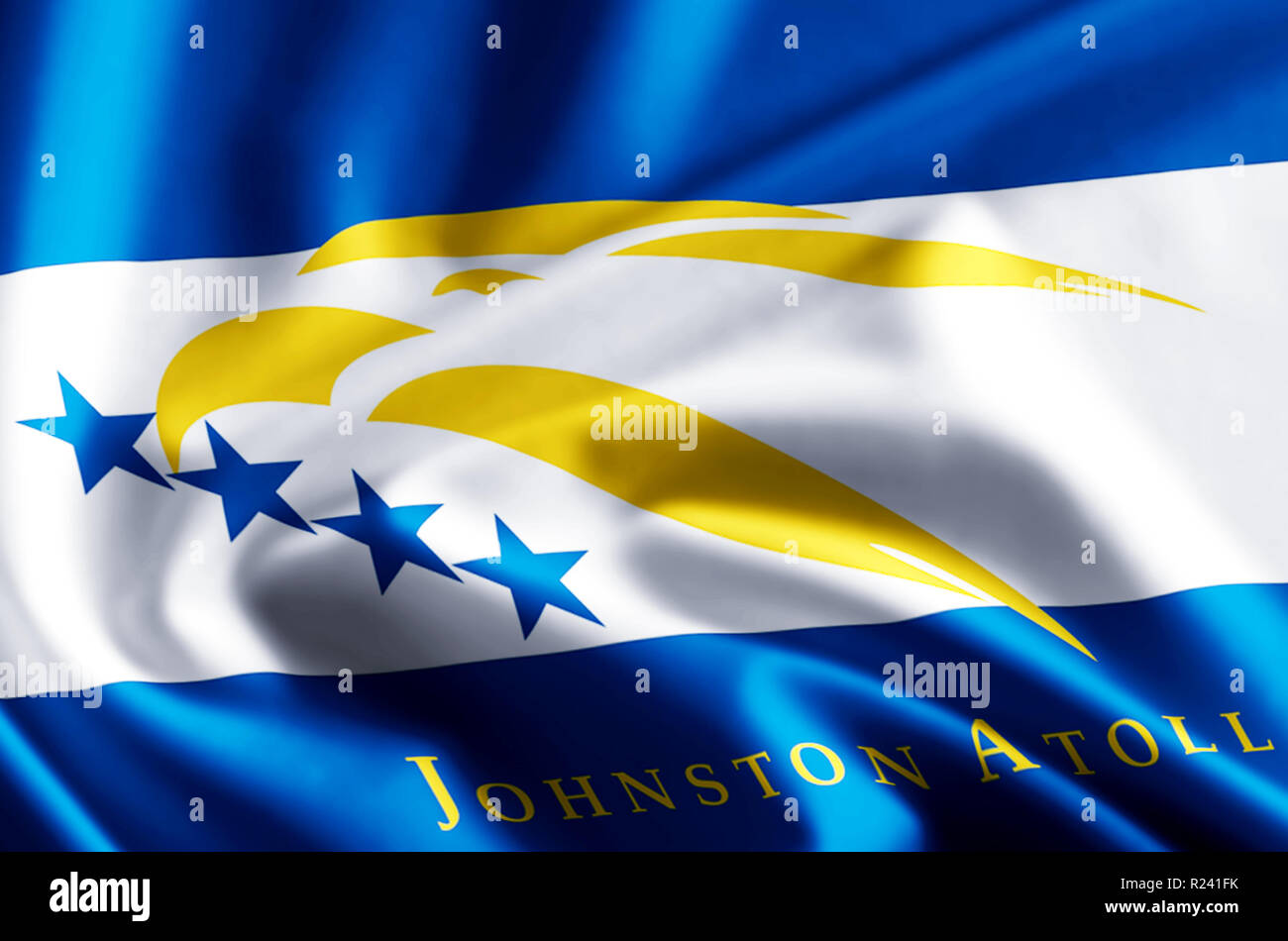 Johnston Atoll 3D waving and closeup flag illustration with reflections ...