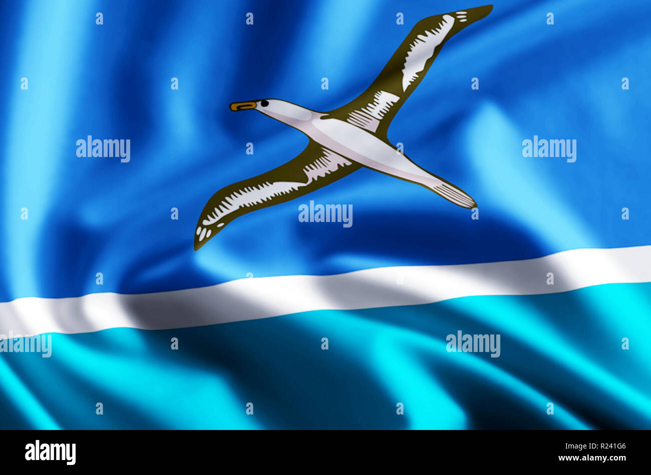 Midway Islands 3D waving and closeup flag illustration with reflections ...