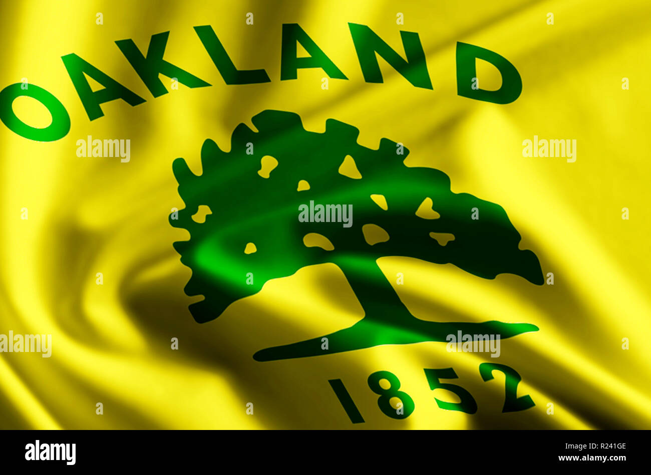 Oakland California 3D waving and closeup flag illustration with ...