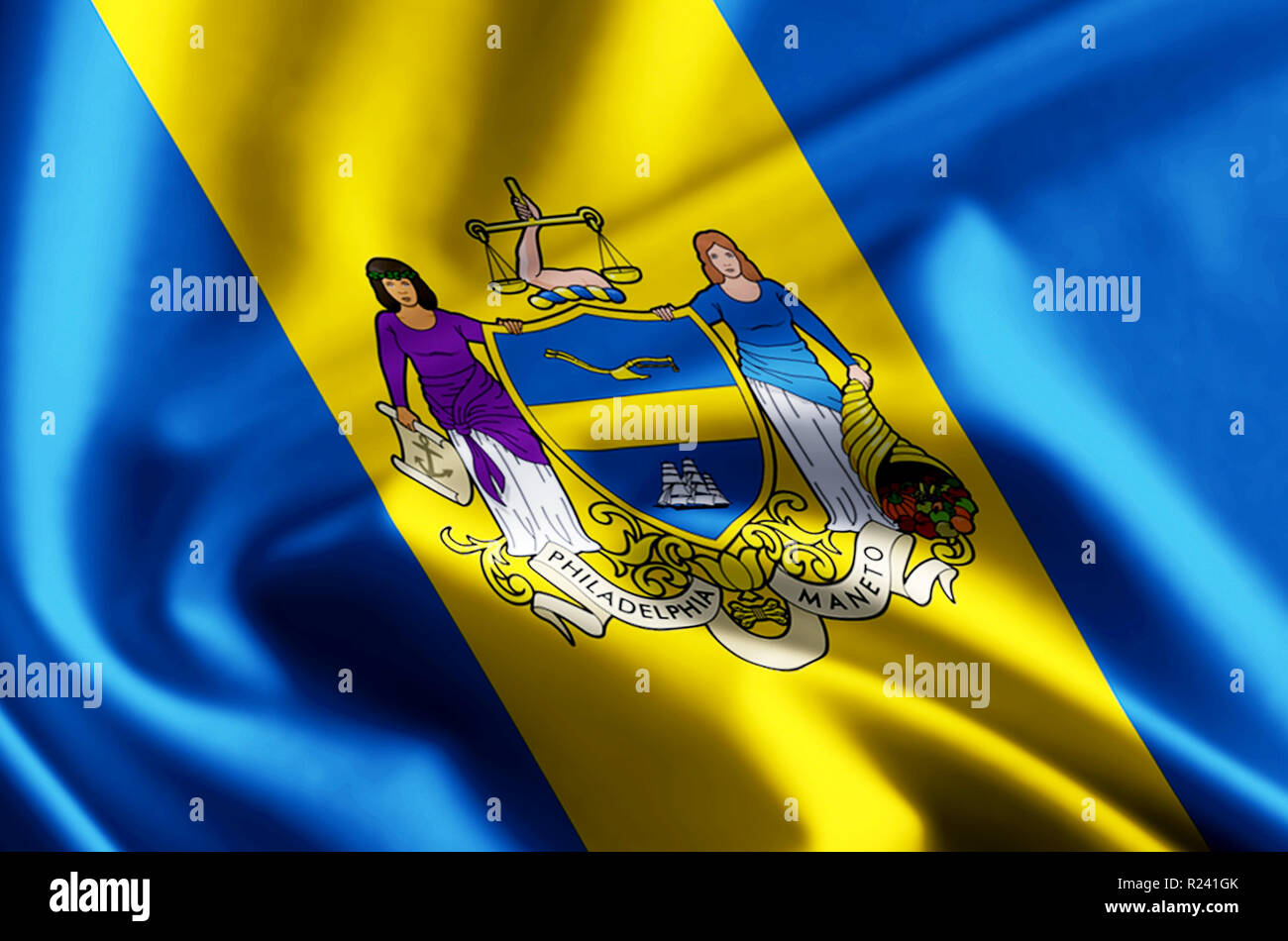 Philadelphia Pennsylvania 3D waving and closeup flag illustration with ...