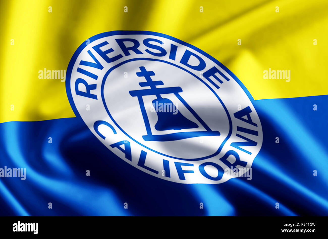 Riverside California 3D waving and closeup flag illustration with ...