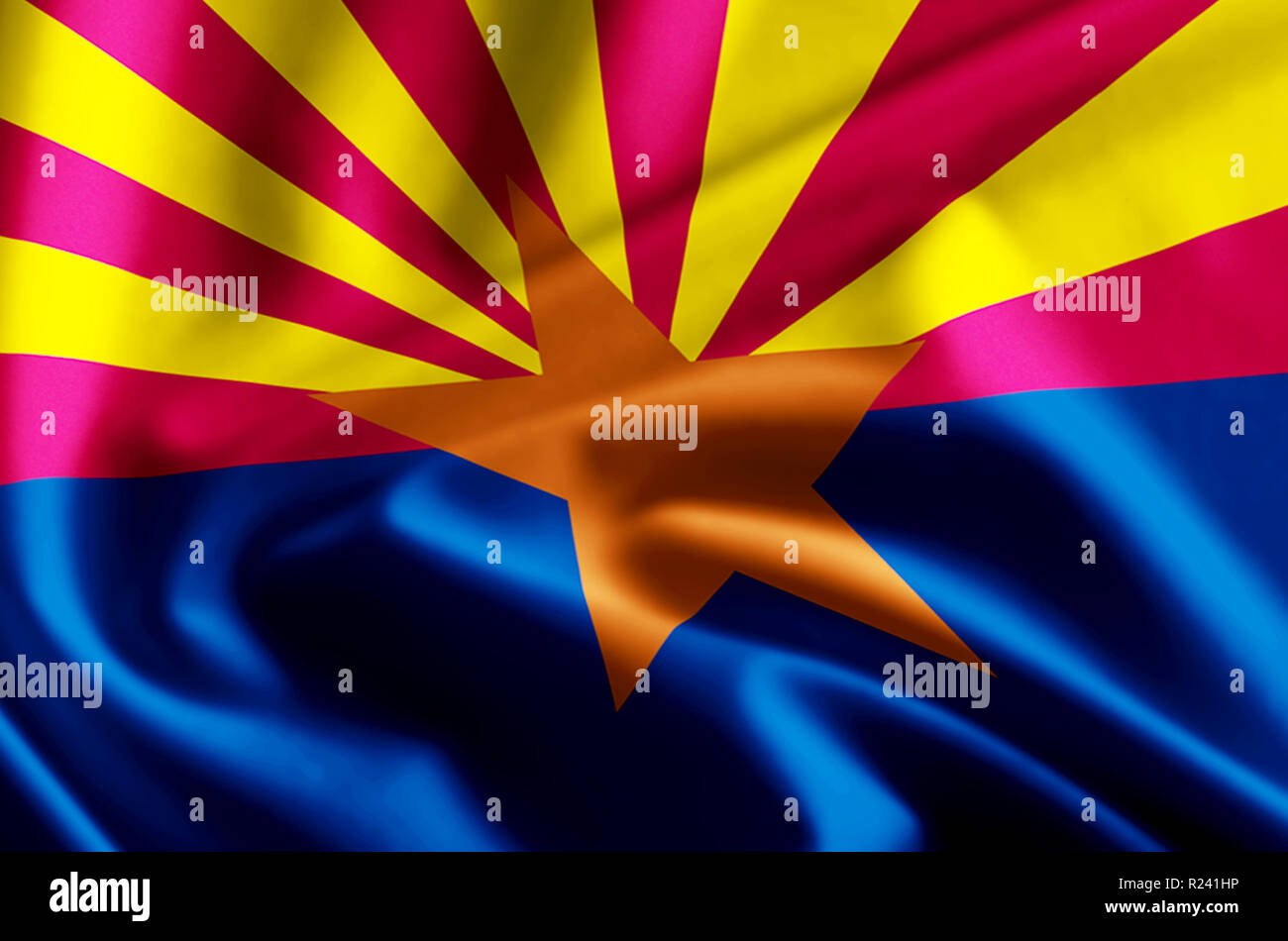 Arizona 3D waving and closeup flag illustration with reflections ...