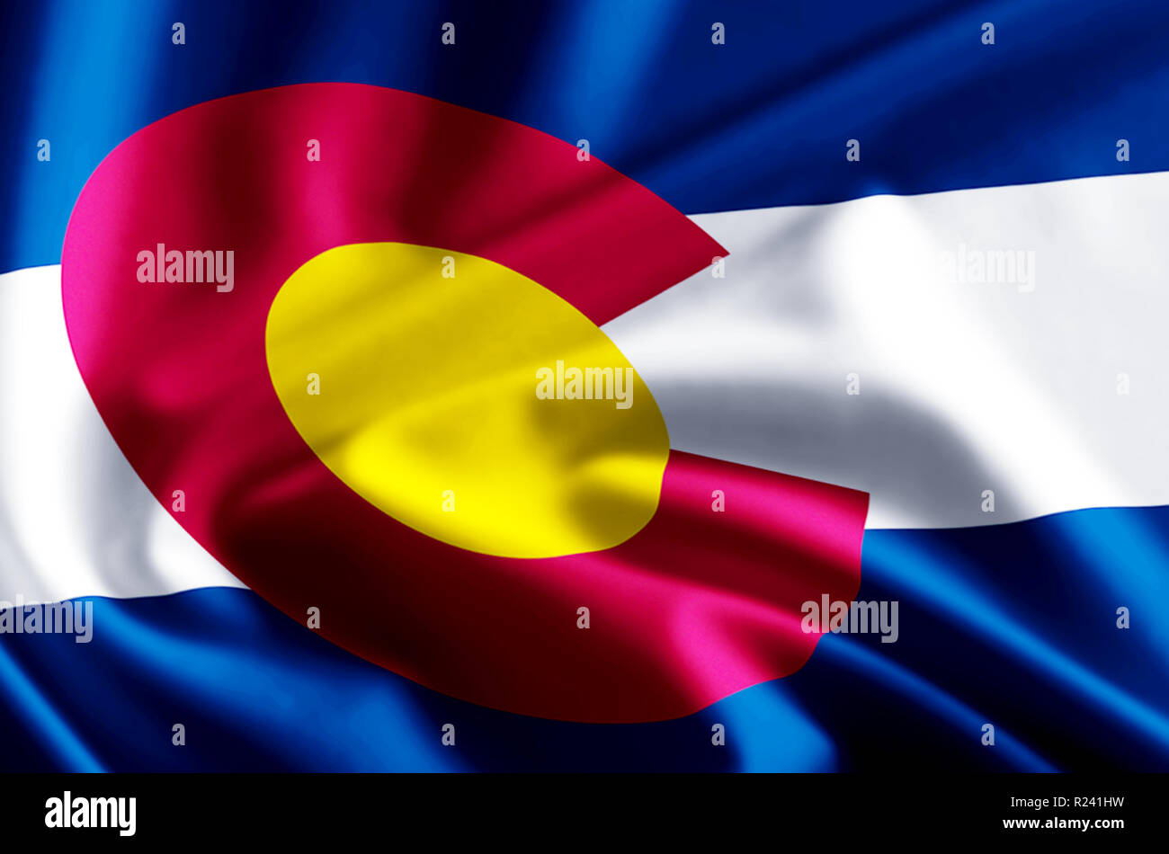 Colorado 3D waving and closeup flag illustration with reflections ...