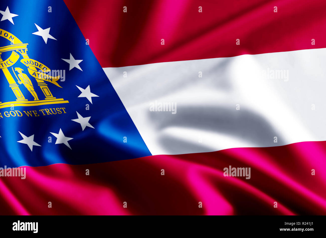 Georgia 3D waving and closeup flag illustration with reflections ...