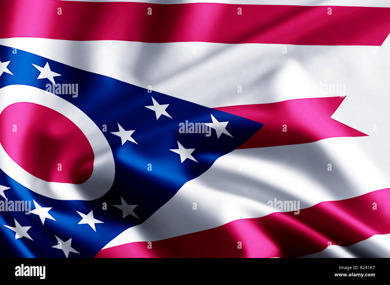 Ohio 3D waving and closeup flag illustration with reflections. Usable ...