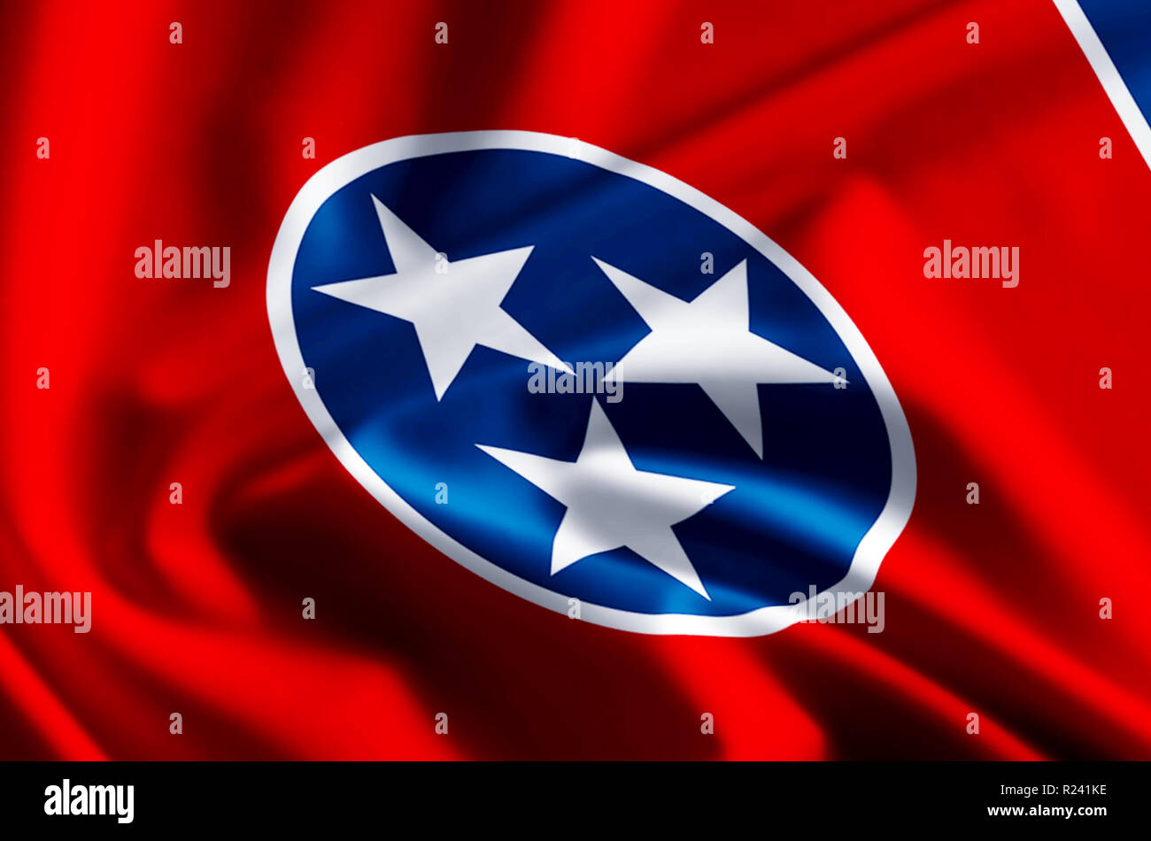 Tennessee 3D waving and closeup flag illustration with reflections ...