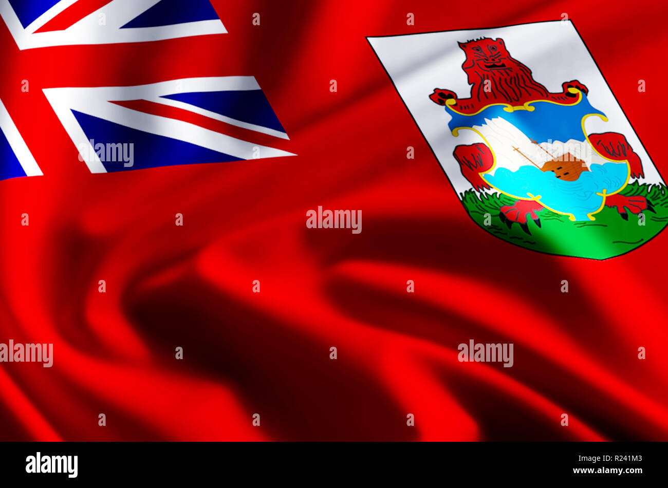 Bermuda 3D waving and closeup flag illustration with reflections ...
