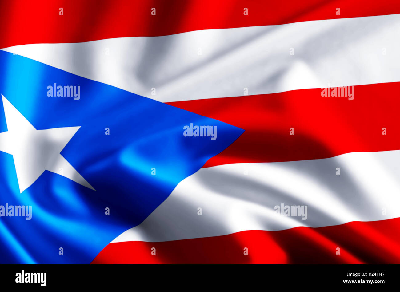 Puerto rico 3D waving and closeup flag illustration with reflections ...