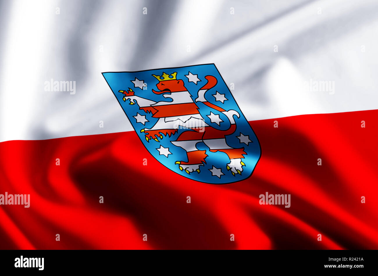 Thuringia 3D waving and closeup flag illustration with reflections ...