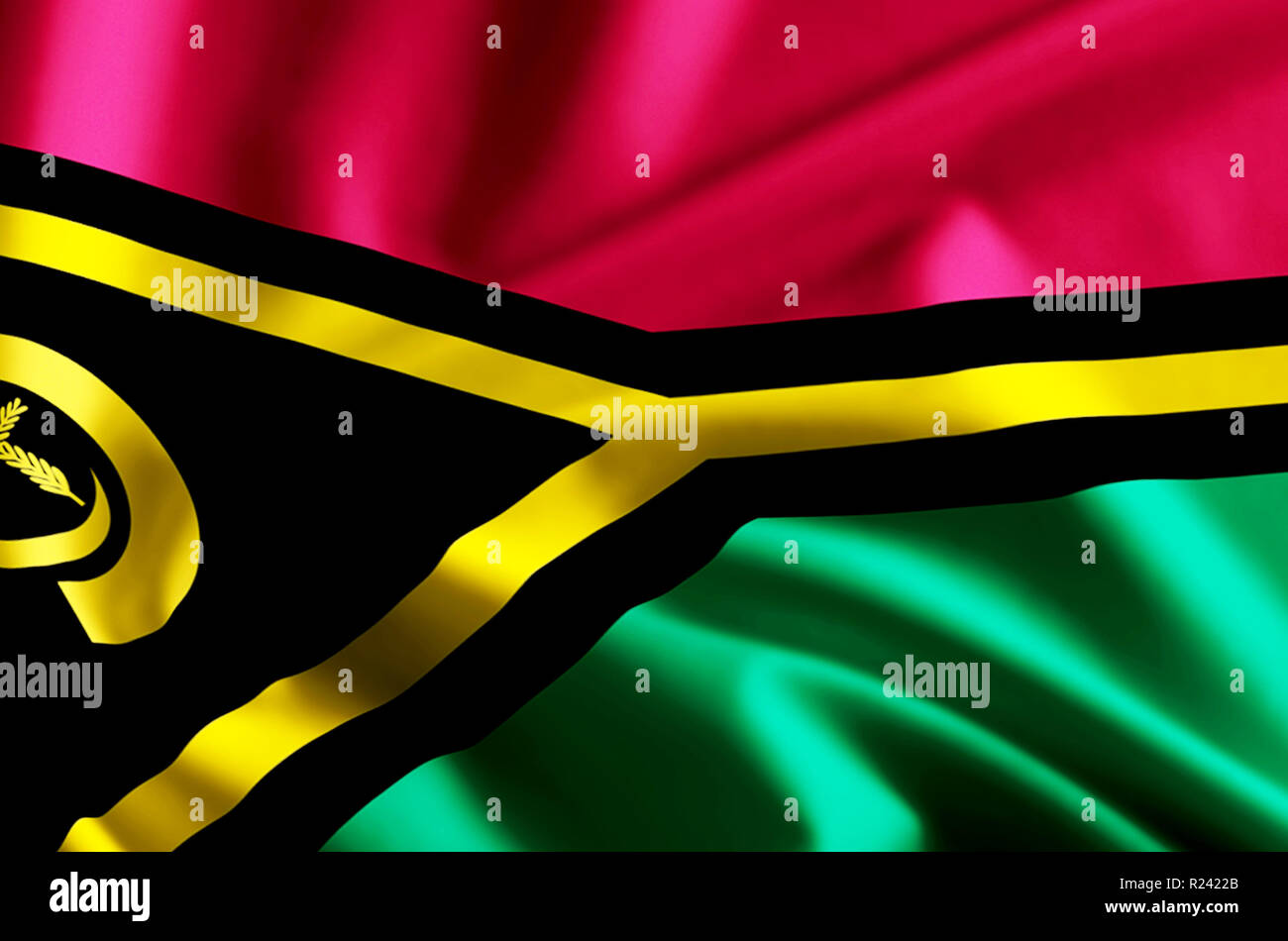 Vanuatu 3D waving and closeup flag illustration with reflections. Usable for background and ...