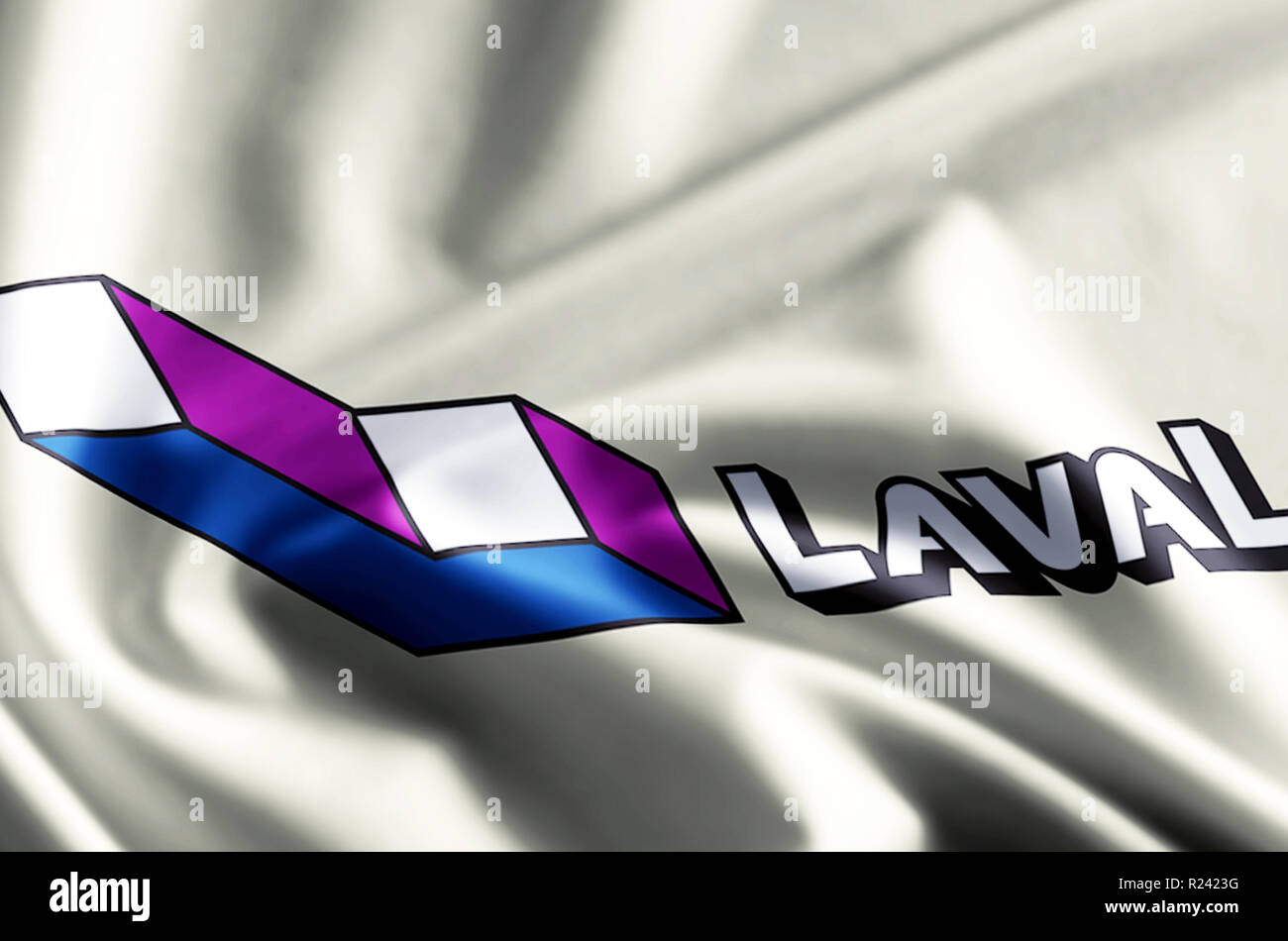 Laval Quebec 3D waving and closeup flag illustration with reflections ...
