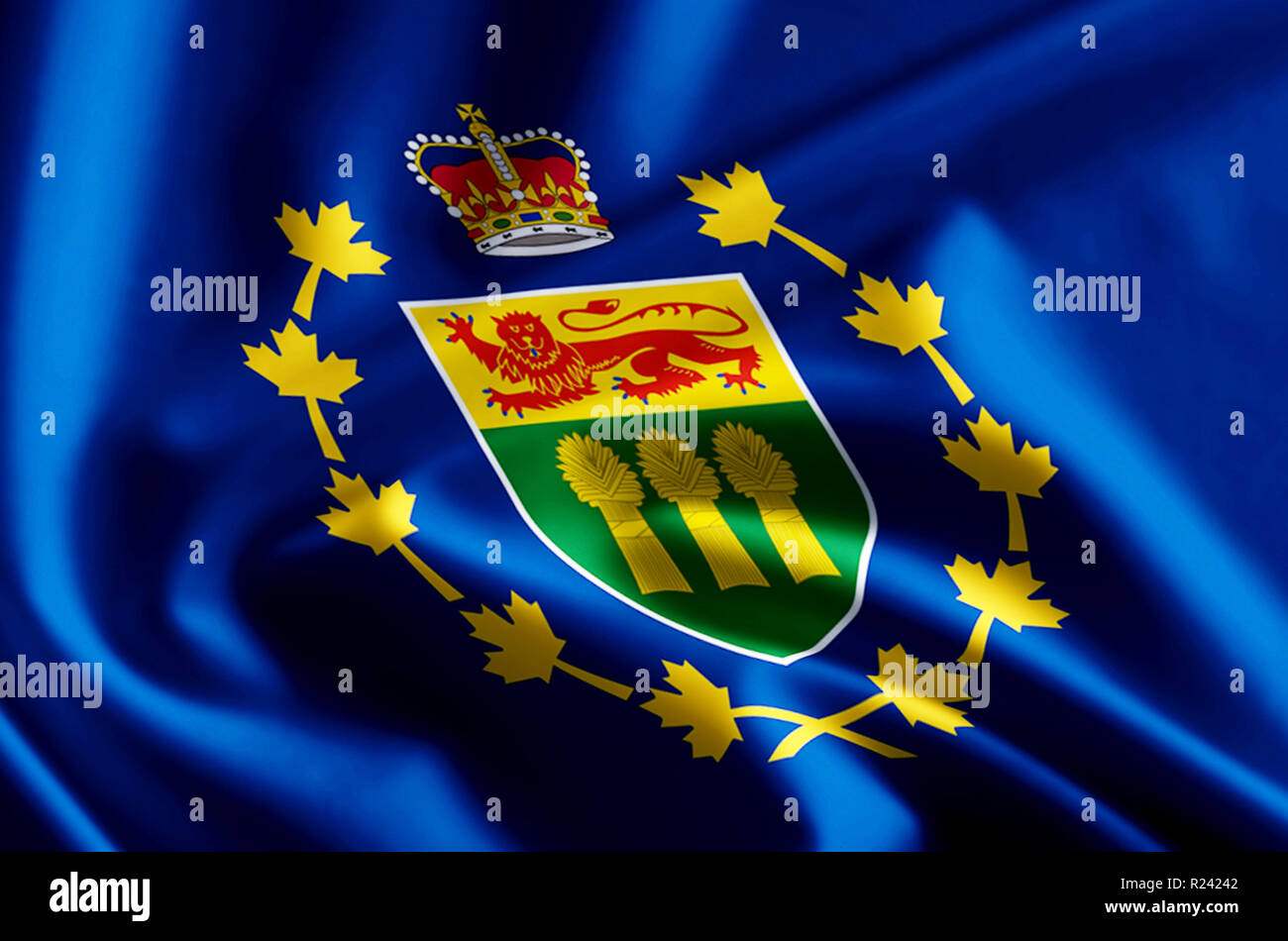 Lieutenant-Governor Of Saskatchewan 3D waving and closeup flag illustration with reflections ...
