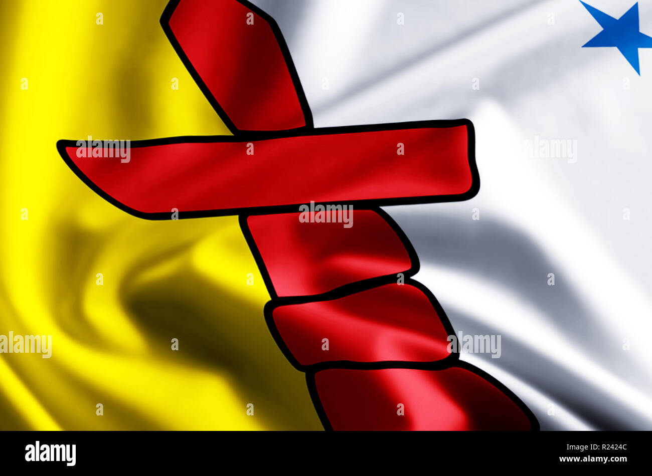 Nunavut 3D waving and closeup flag illustration with reflections. Usable for background and ...