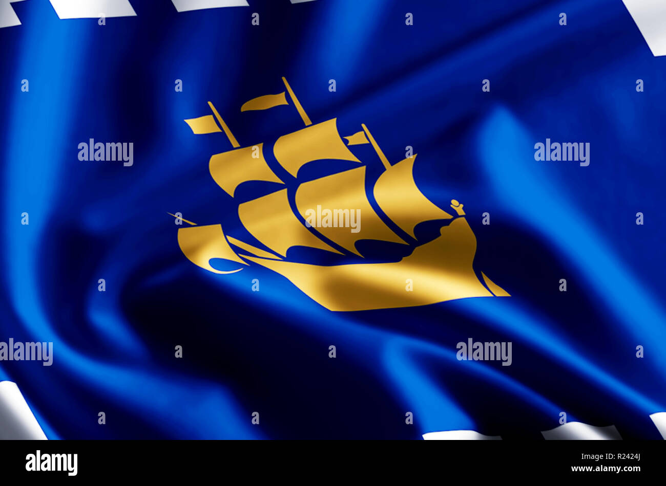 Quebec City 3D waving and closeup flag illustration with reflections ...