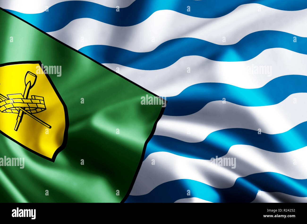 Vancouver 3D waving and closeup flag illustration with reflections. Usable for background and ...