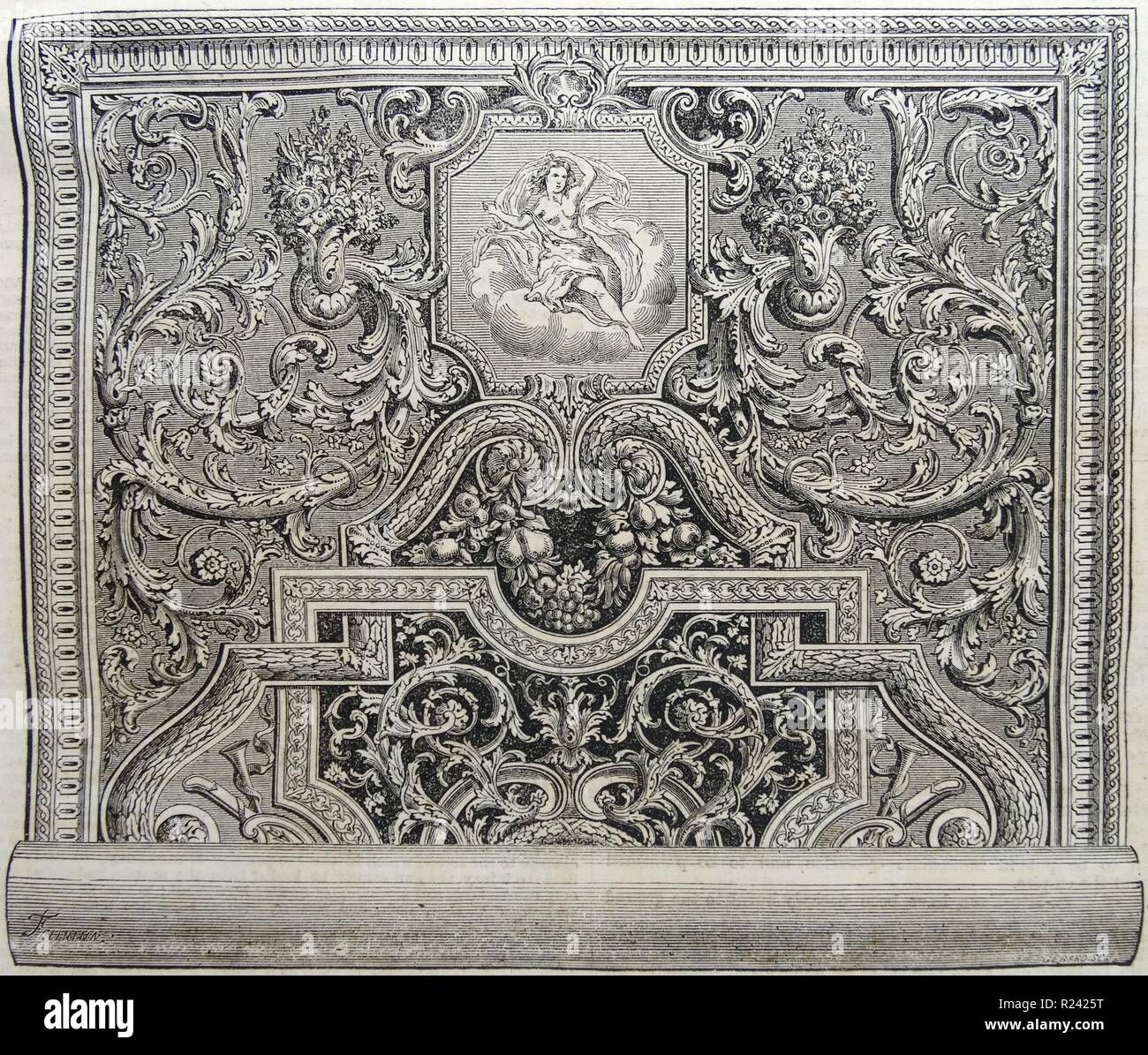 Engraving of a carpet manufactured at the Imperiale Des Gobelins, Paris ...