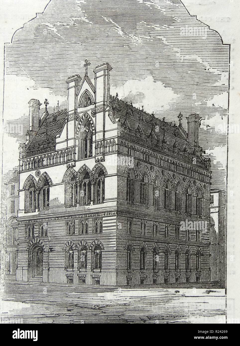 Engraving of the exterior of the National School, St. Giles'-in-the ...