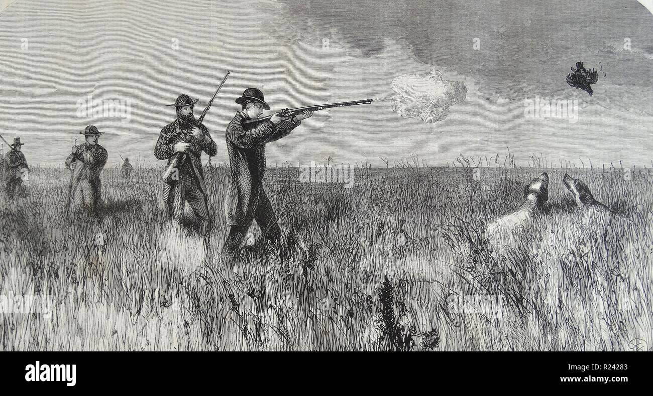 Engraving depicting the Prince of Wales shooting on the prairies of the ...