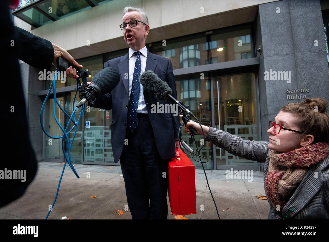 Environment secretary michael gove speaking outside the department for ...